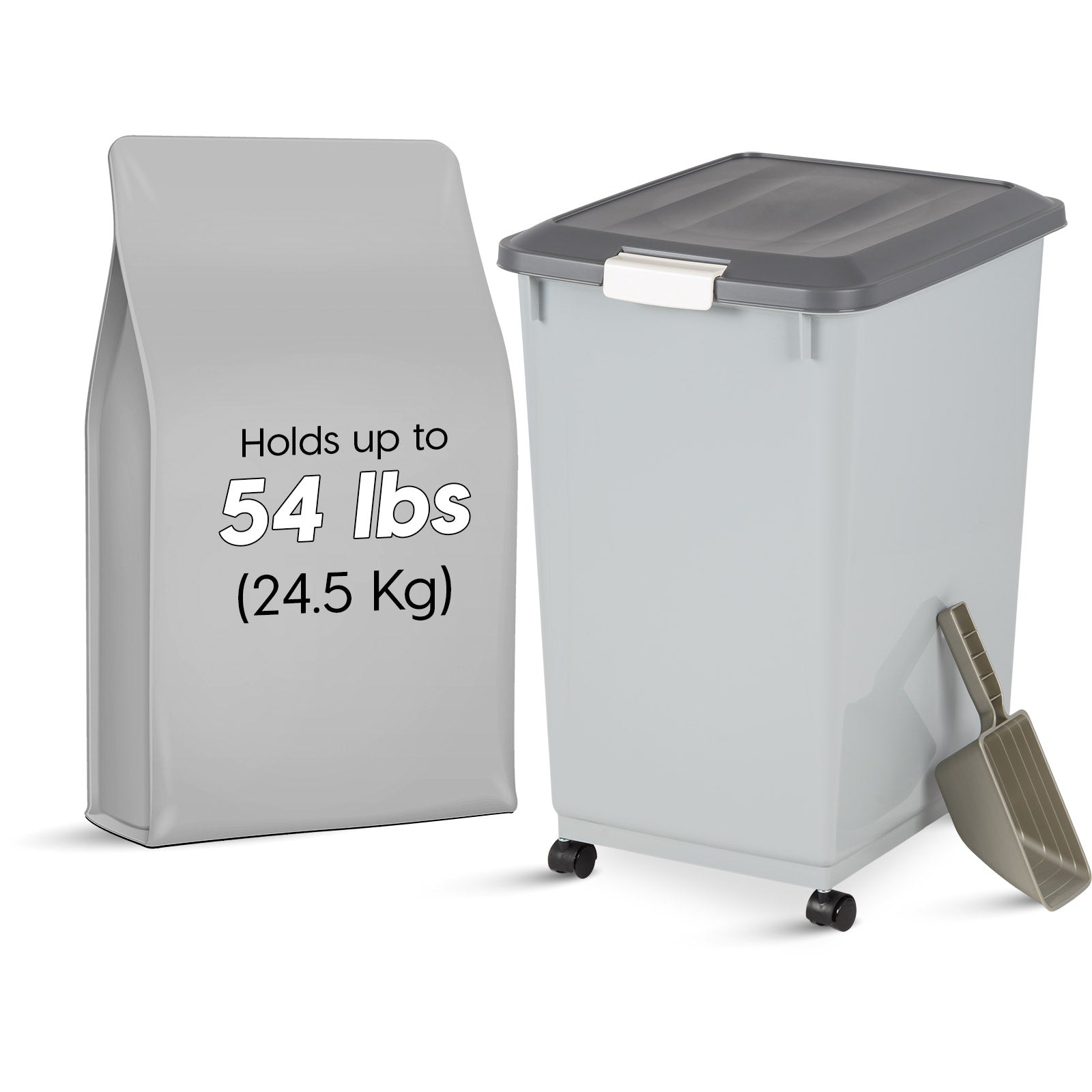 Dog Food Storage Container with Wheels, Airtight Lid, 2-Cup Scoop, Up ...