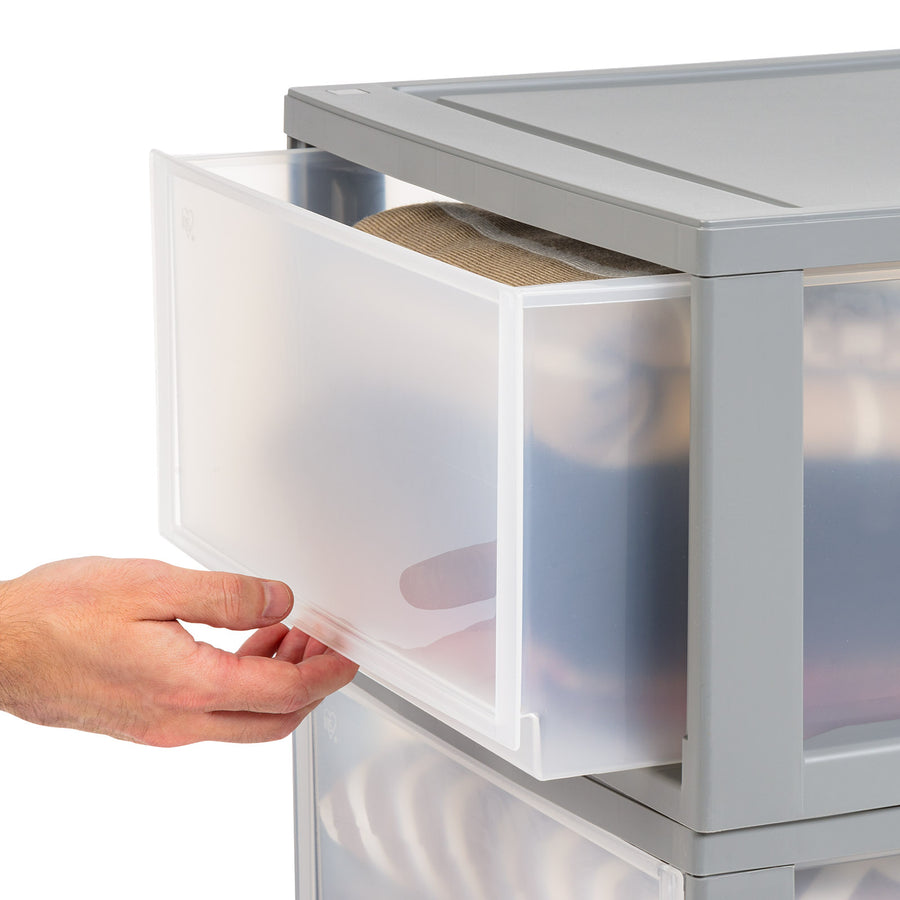 30 Qt. Large Plastic Stackable Storage Drawers, Modular, Gray Clear, S ...