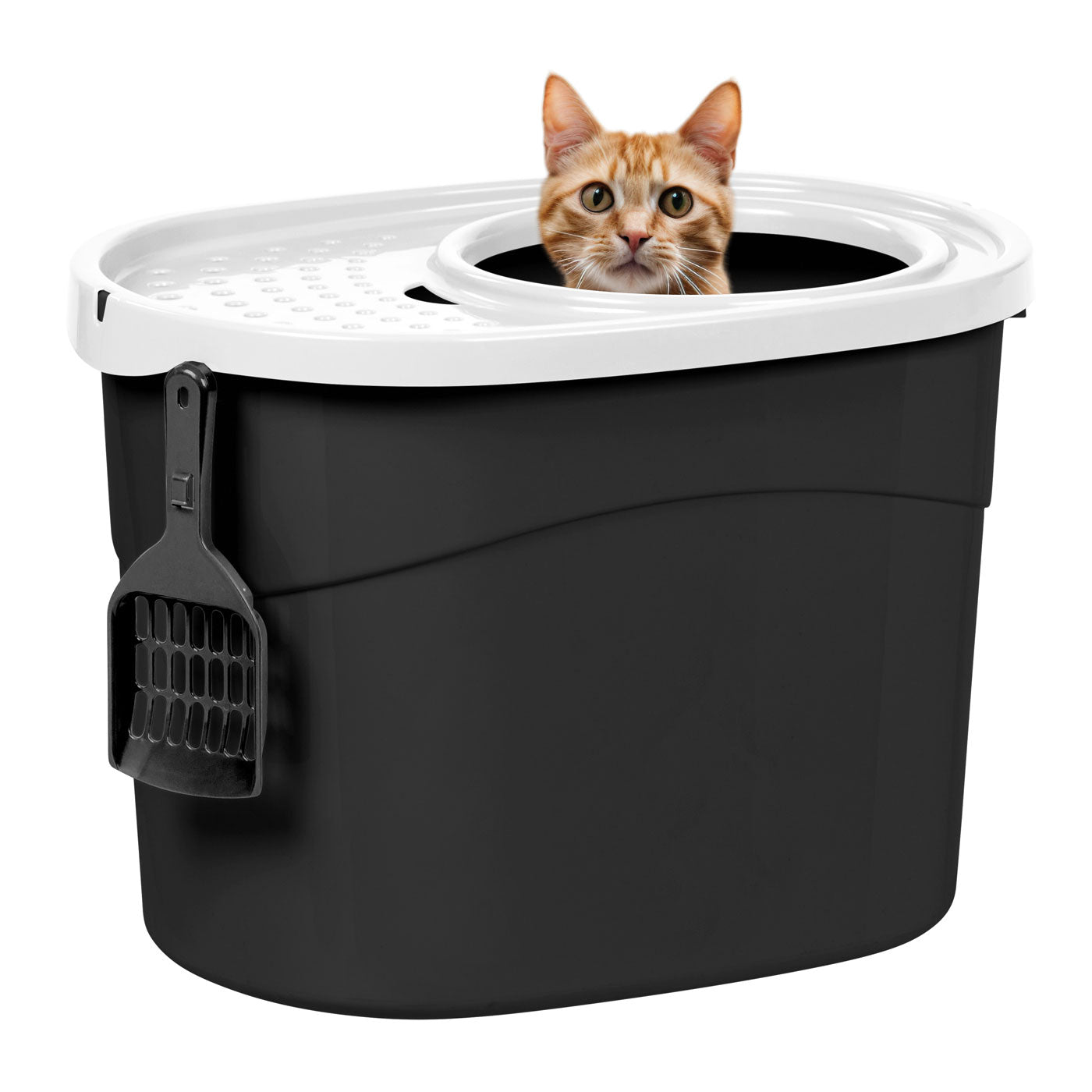 Large Top Entry Cat Litter Box with Litter Catching Lid & Scoop | Encl ...