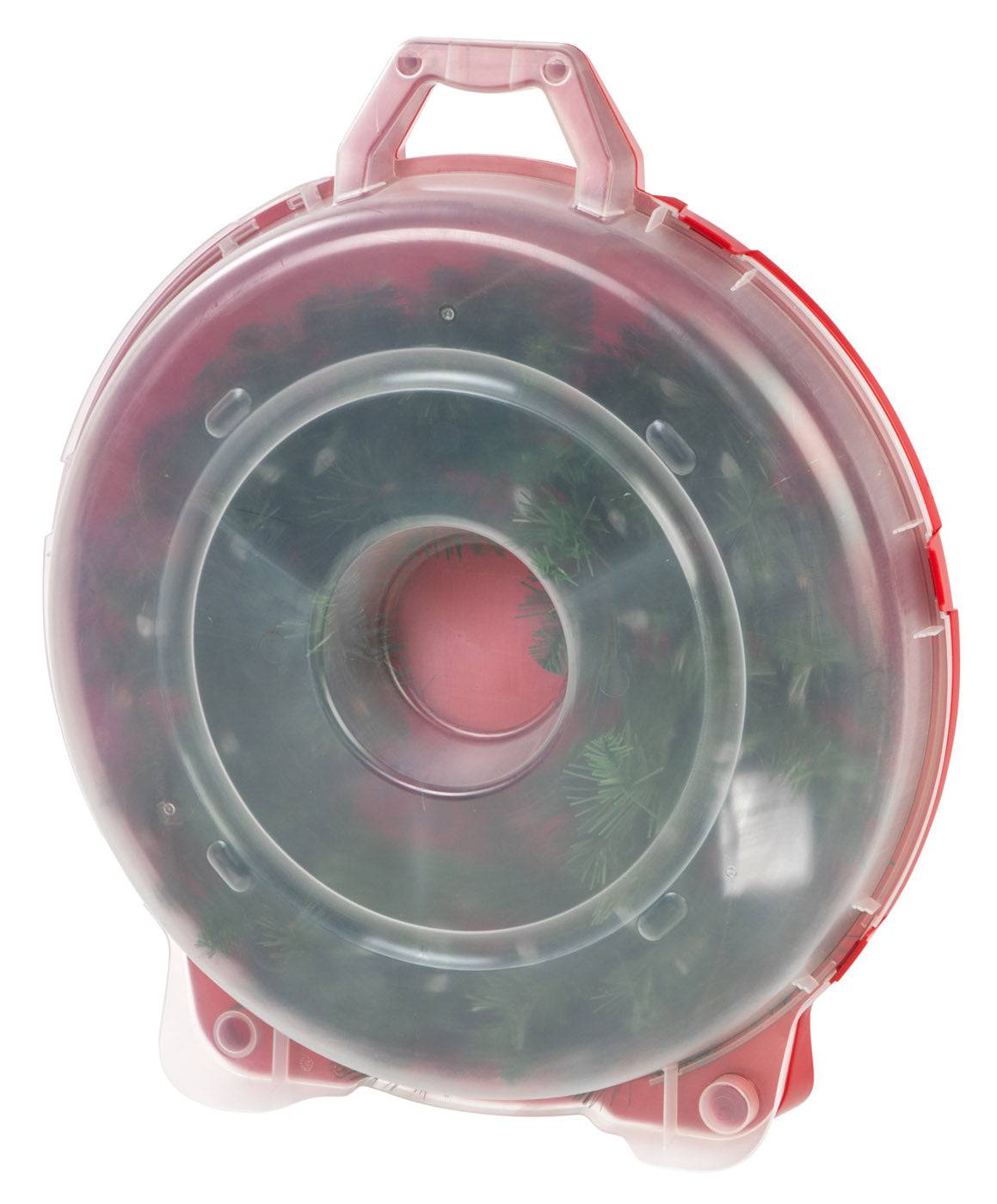 24" Wreath Storage Container with Latches and Handle, Clear/Red – IRIS USA