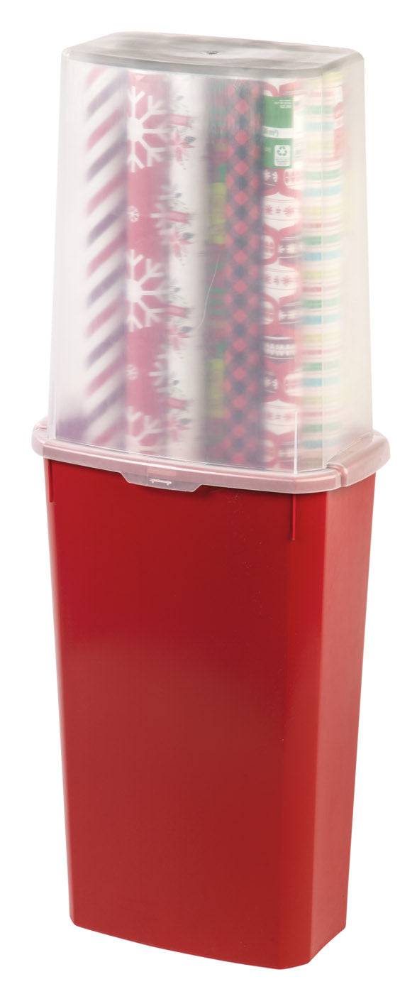 40" Wrapping Paper Storage Container with Built-in Handles, Clear/Red ...