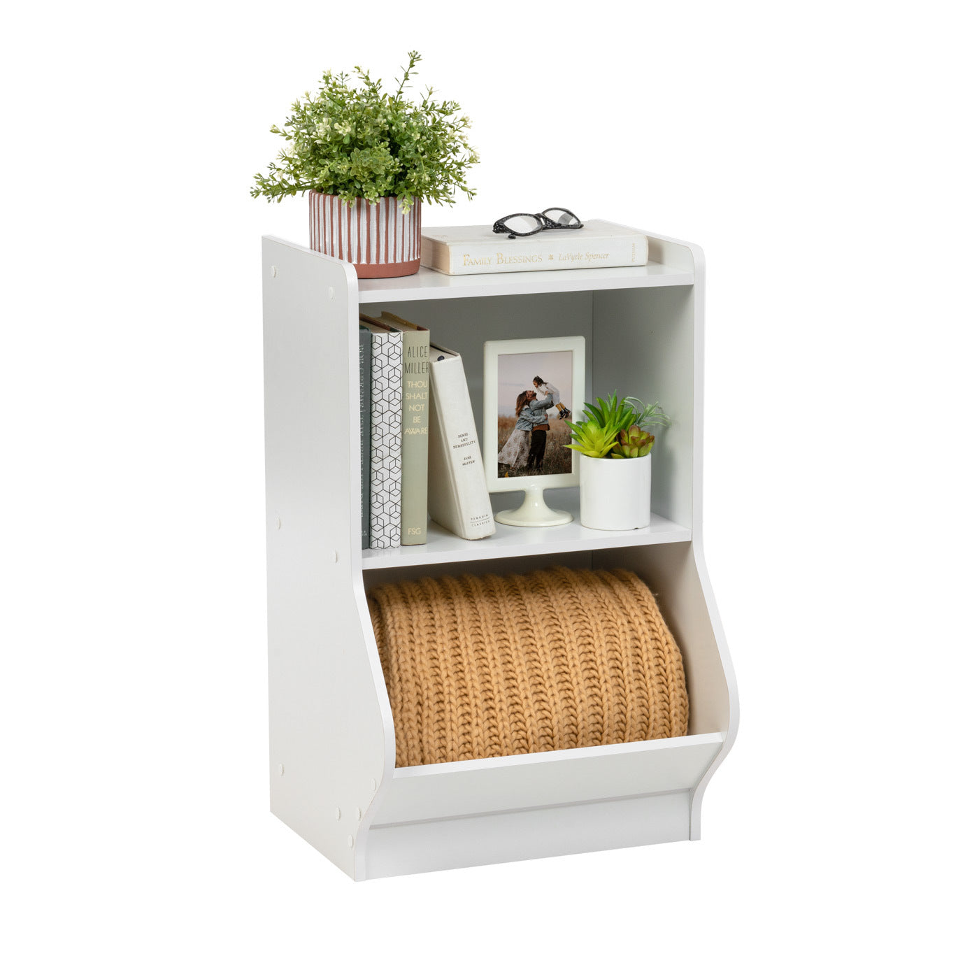 2-Tier Shelf Organizer with Easy Access Angled Cubby - White – IRIS USA