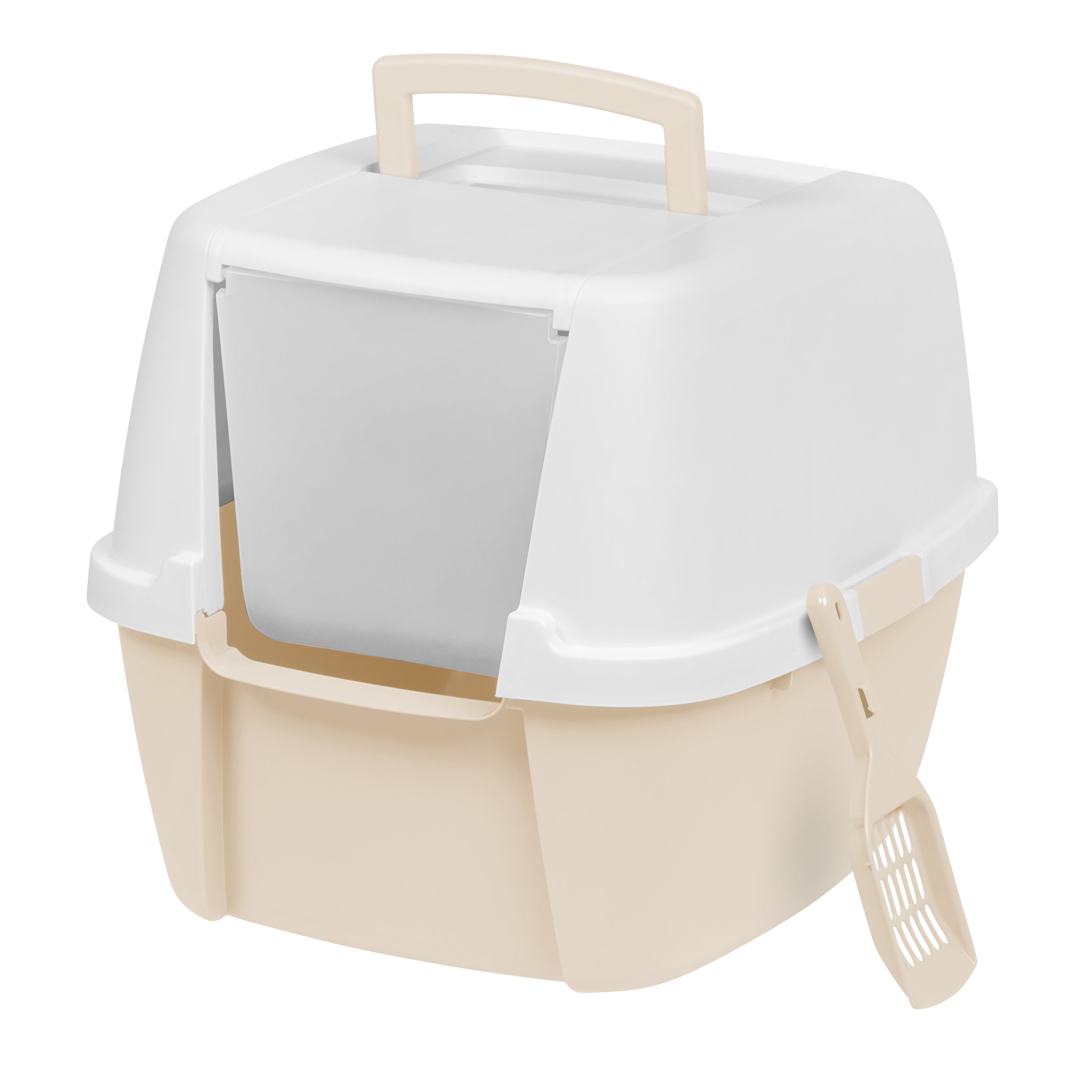 Jumbo Hooded Litter Box with Scoop, Off White | IRIS USA, Inc.